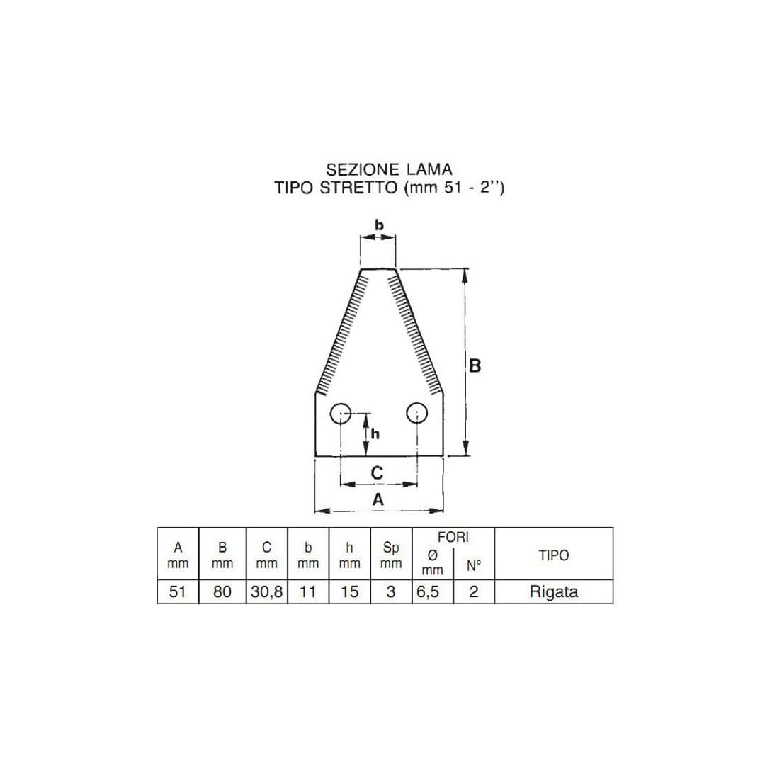 SEZIONE LAMA D2001 diam. fori mm. 6,5 RIGATA nazionale